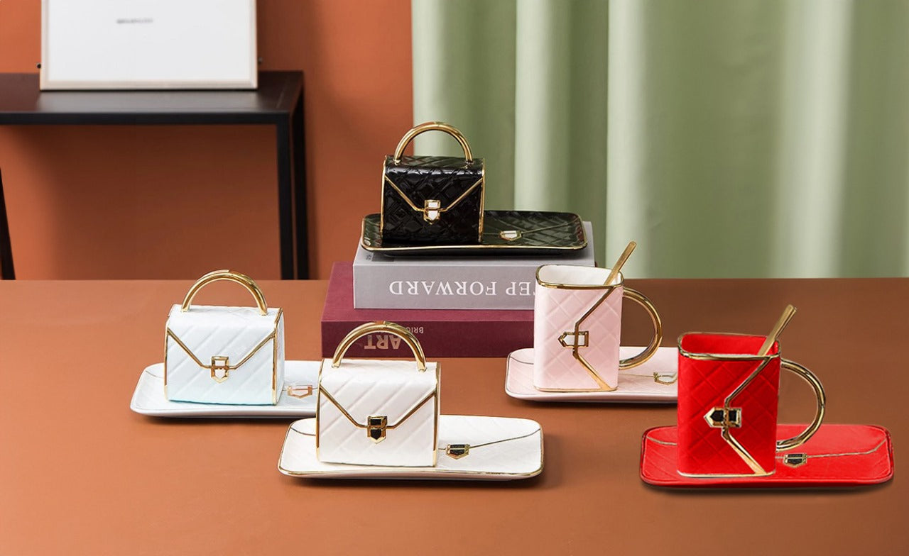 Classic Handbag Coffee Mug with Saucer and Spoon (Set of 2) – Debelleo